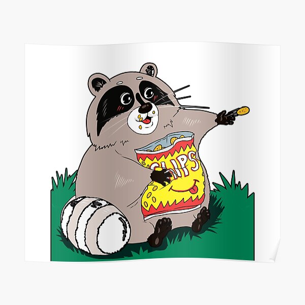 "Raccoon eating chips." Poster for Sale by Cartoon-animals | Redbubble