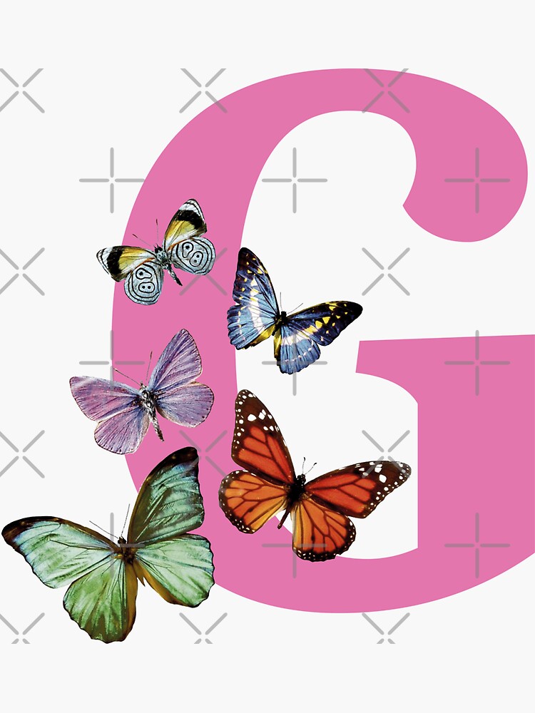 Pegatina «Letra G rosa con mariposas de colores» de ColorsHappiness ...