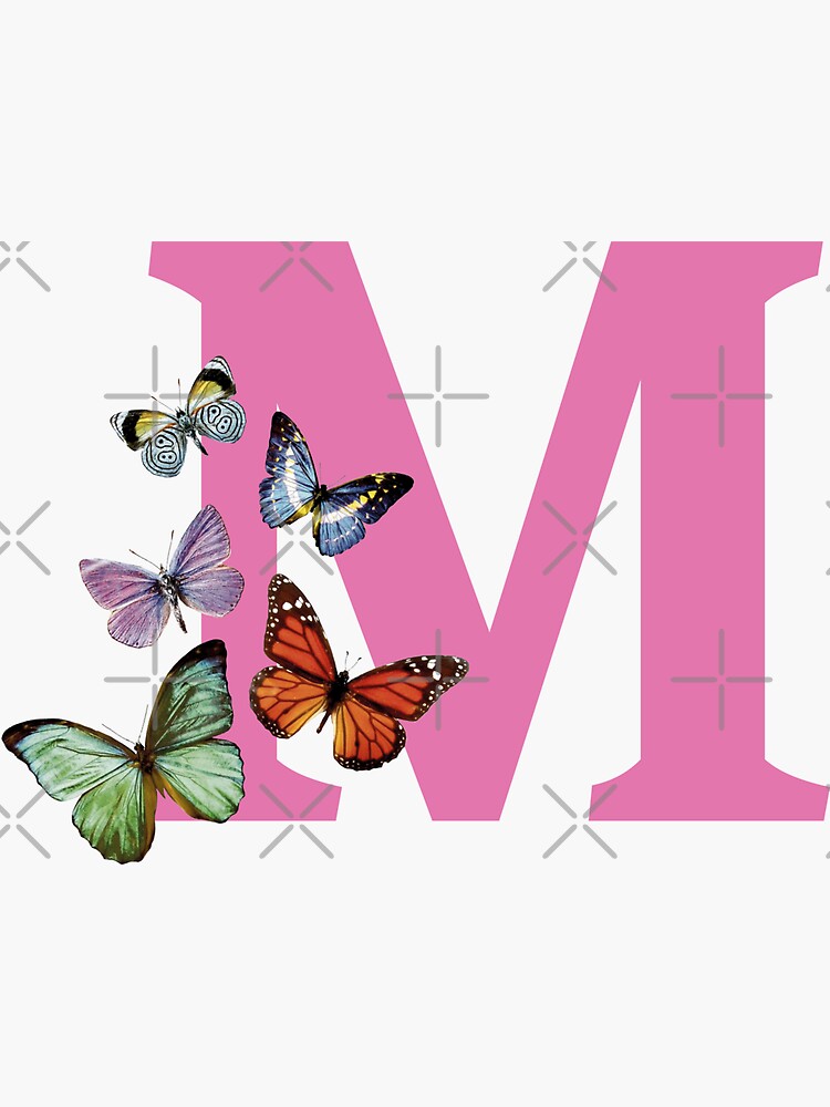 Pegatina «Letra M rosa con mariposas de colores» de ColorsHappiness ...