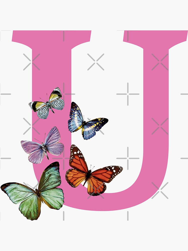 Pegatina «Letra U rosa con mariposas de colores» de ColorsHappiness ...