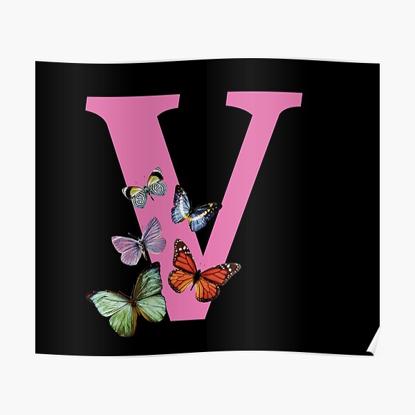 Póster «Letra V rosa con mariposas de colores» de ColorsHappiness ...