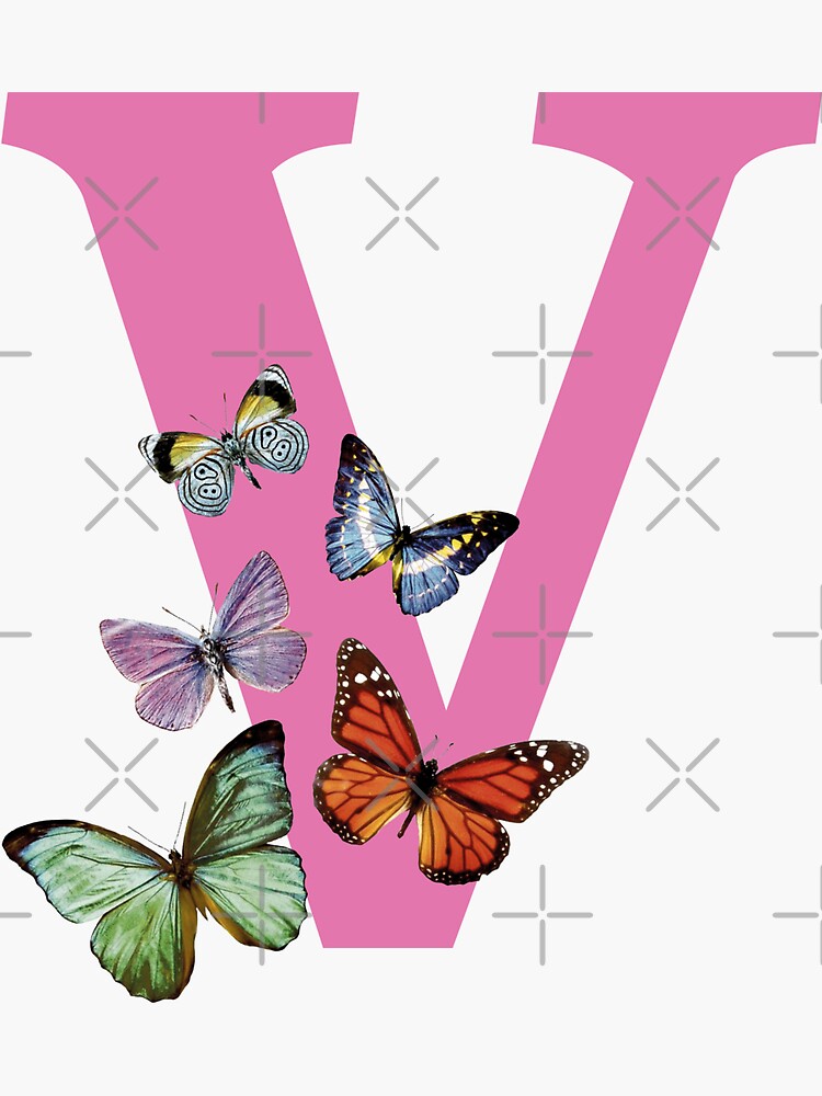 Pegatina «Letra V rosa con mariposas de colores» de ColorsHappiness ...
