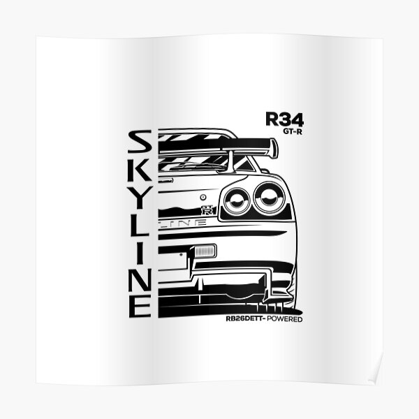 Póster «Nissan Skyline R34 GT-R silueta» de -GrandeArt- | Redbubble