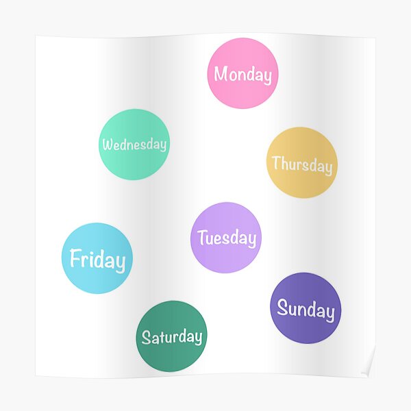 "Days of the week Pastel colors" Poster for Sale by madebymich | Redbubble