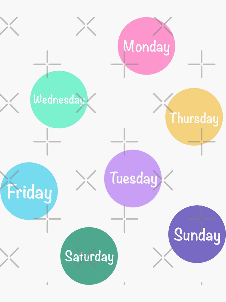 "Days of the week Pastel colors" Sticker by madebymich | Redbubble