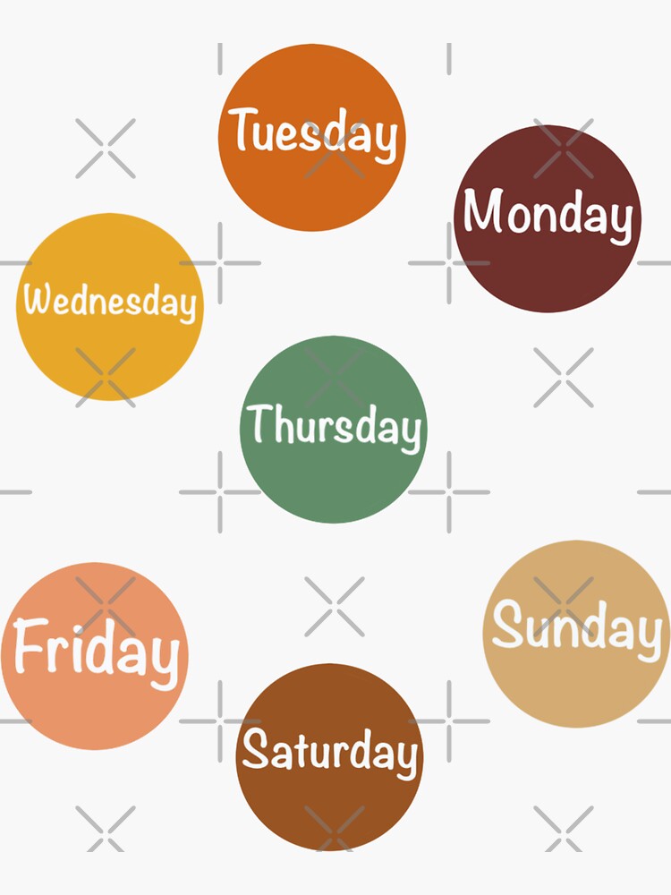 "Days of the week Fall colors" Sticker by madebymich | Redbubble
