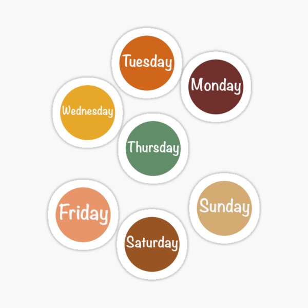 "Days of the week Fall colors" Sticker by madebymich | Redbubble