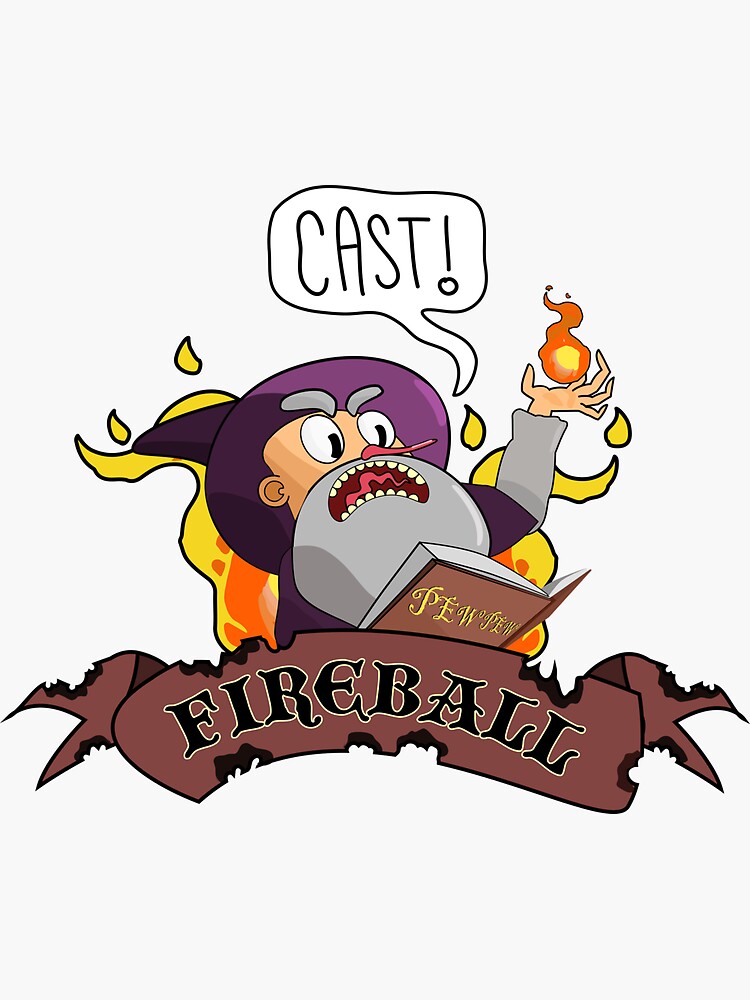 "Cast Fireball DnD Wizard Spell Tshirt" Sticker by BlackMarketTees ...