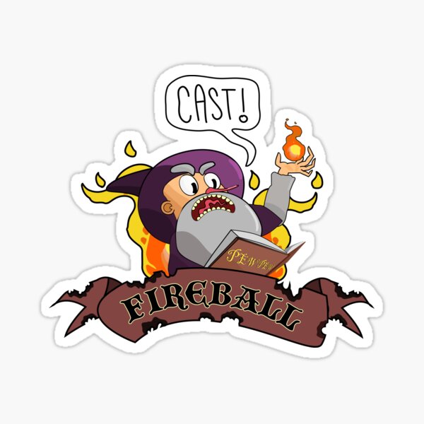 "Cast Fireball DnD Wizard Spell Tshirt" Sticker by BlackMarketTees ...