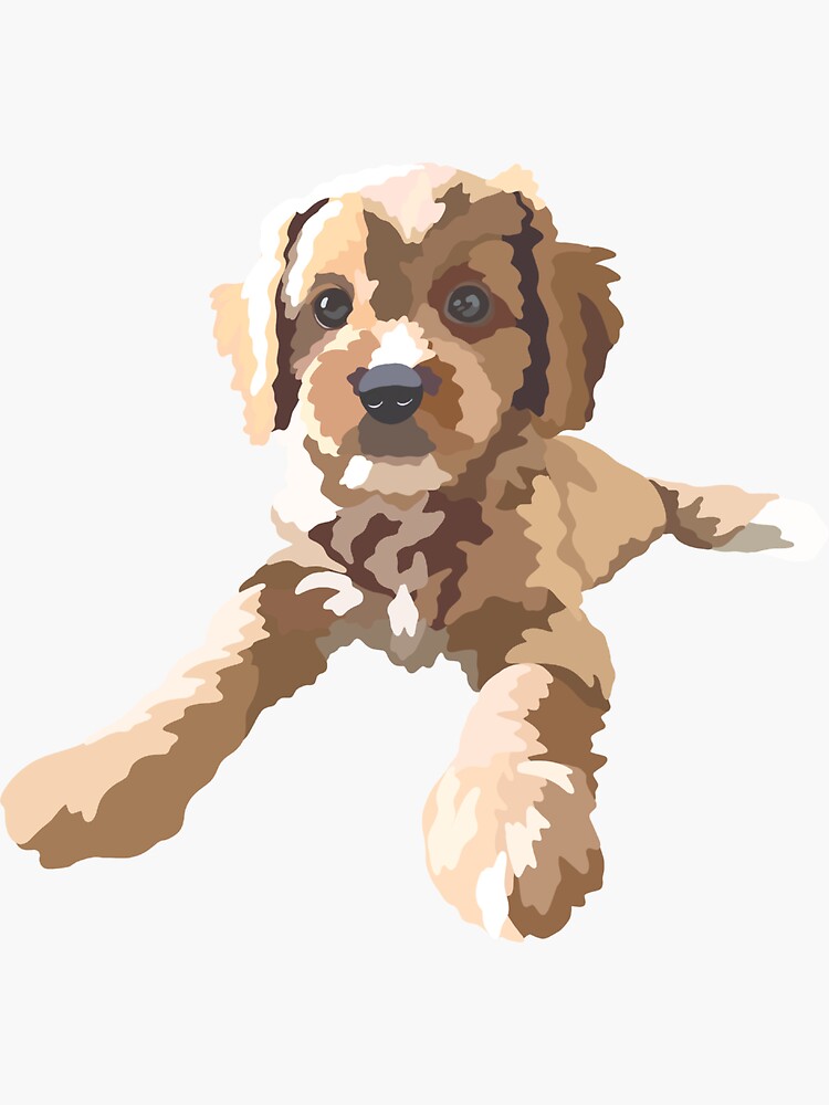 "Cavapoo Puppy Dog Portrait Digital Illustration" Sticker by ...