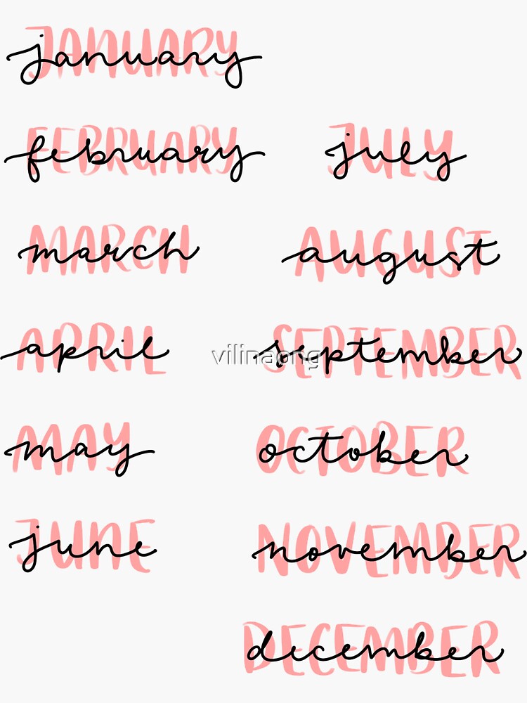 "months of the year pink calligraphy" Sticker for Sale by vilinaong ...