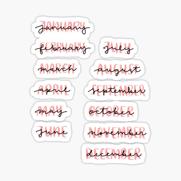 "months of the year pink calligraphy" Sticker for Sale by vilinaong ...