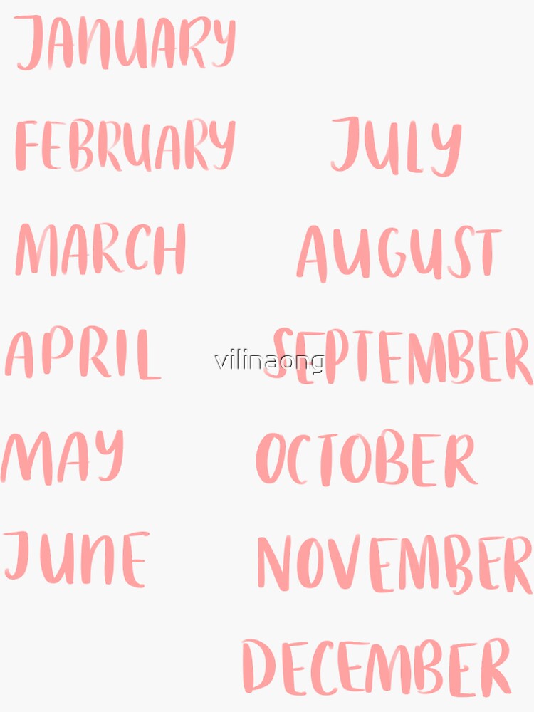 "months of the year pink letttering" Sticker by vilinaong | Redbubble