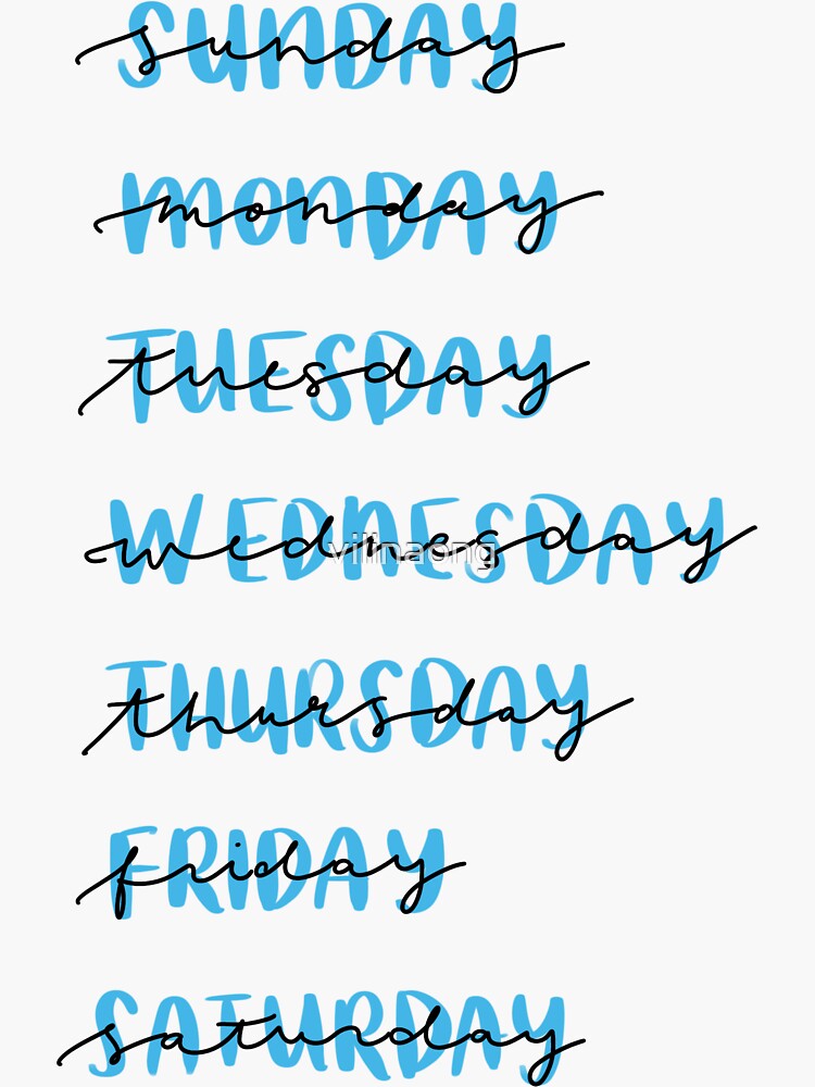 "blue calligraphy days of the week bullet journal stickers" Sticker for ...