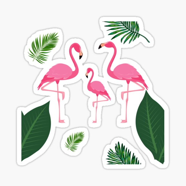 "Flamingo Family Tropical Leaves" Sticker by ArtFromDaniela | Redbubble