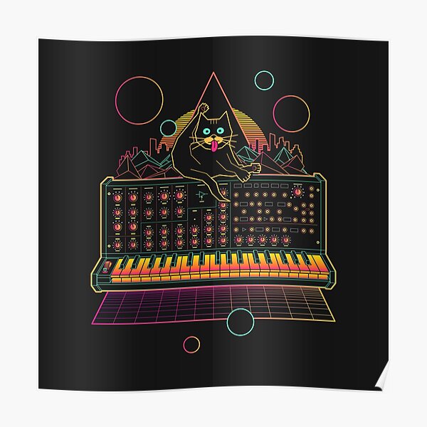 "Synthwave Cat on Synthesizer" Poster by Fabric-Tunez | Redbubble