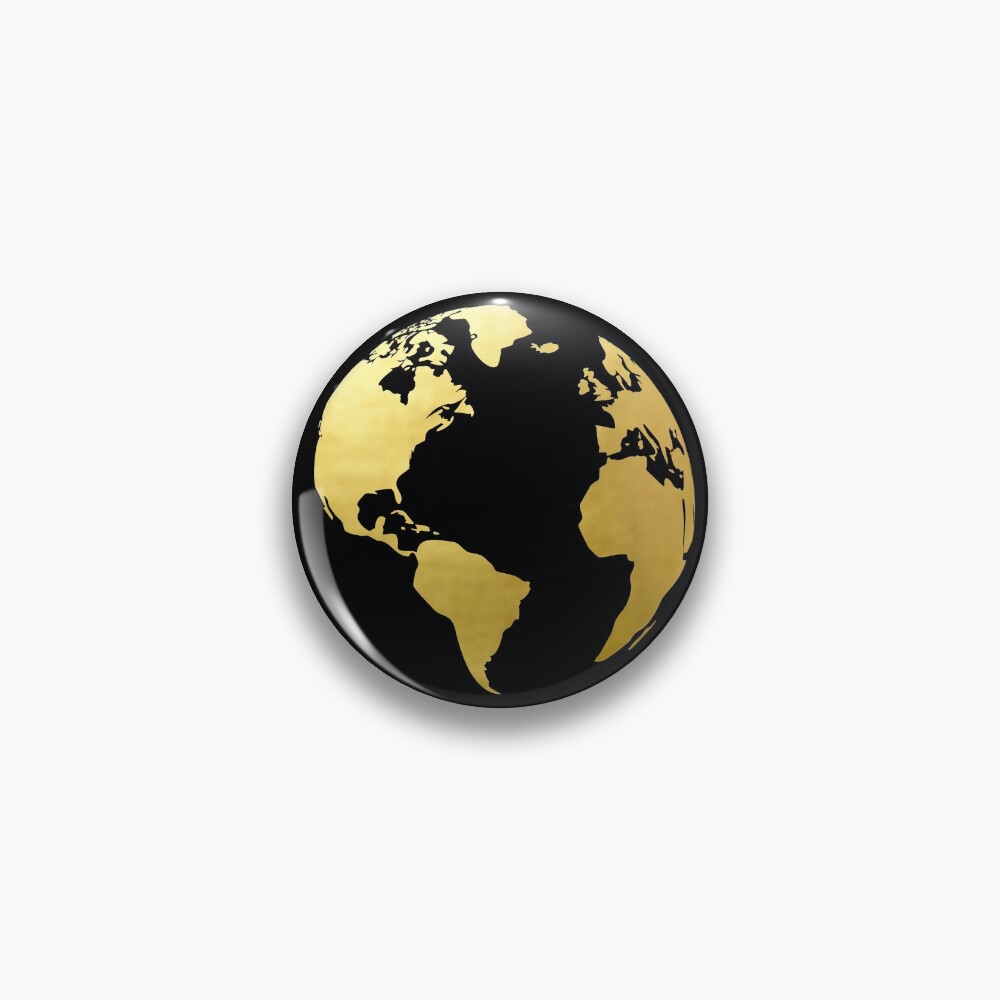"Gold Globe Earth World Map Planet" Pin for Sale by Michallandsberg ...