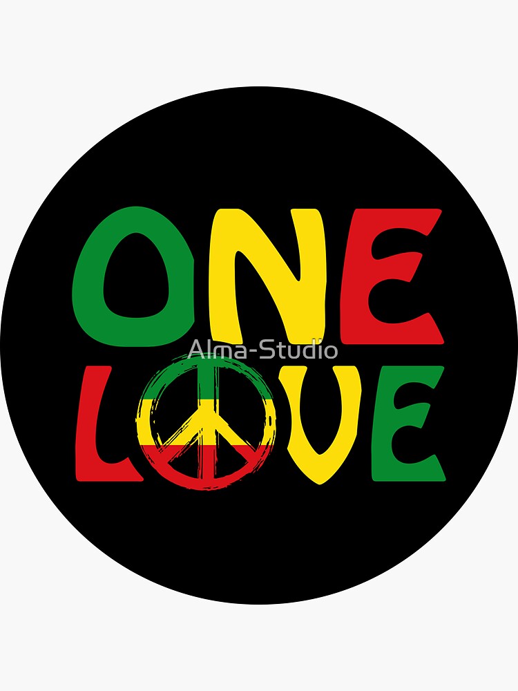"One Love, Reggae colors and Peace Symbol" Sticker for Sale by Alma ...