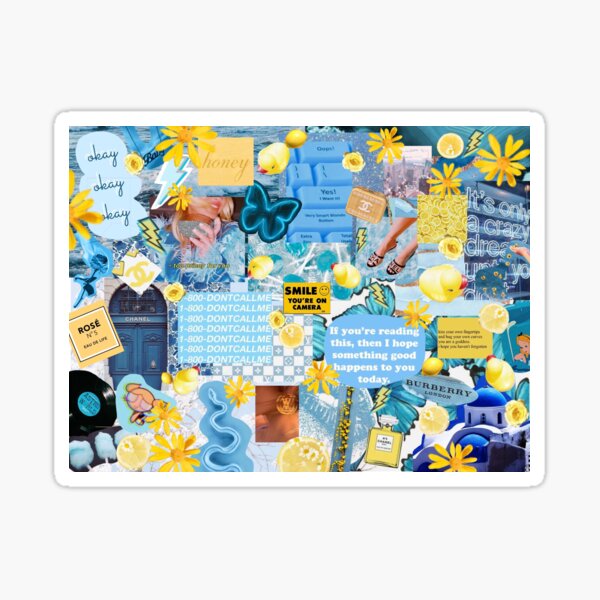 "Blue and Yellow Collage" Sticker by watchitback | Redbubble