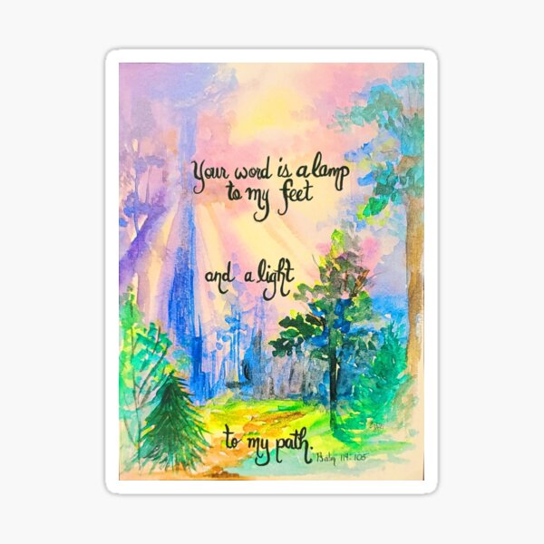 "Psalm 119:105. lighted path in woods " Sticker for Sale by ...