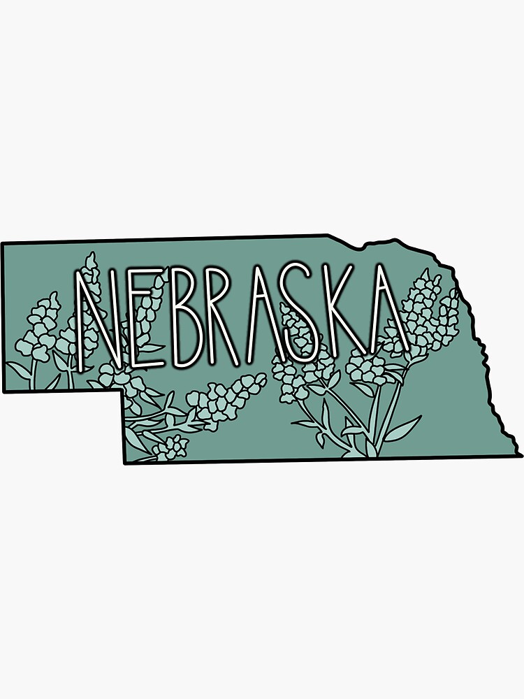"Floral Nebraska State Outline with Nebraska's State Flower" Sticker ...