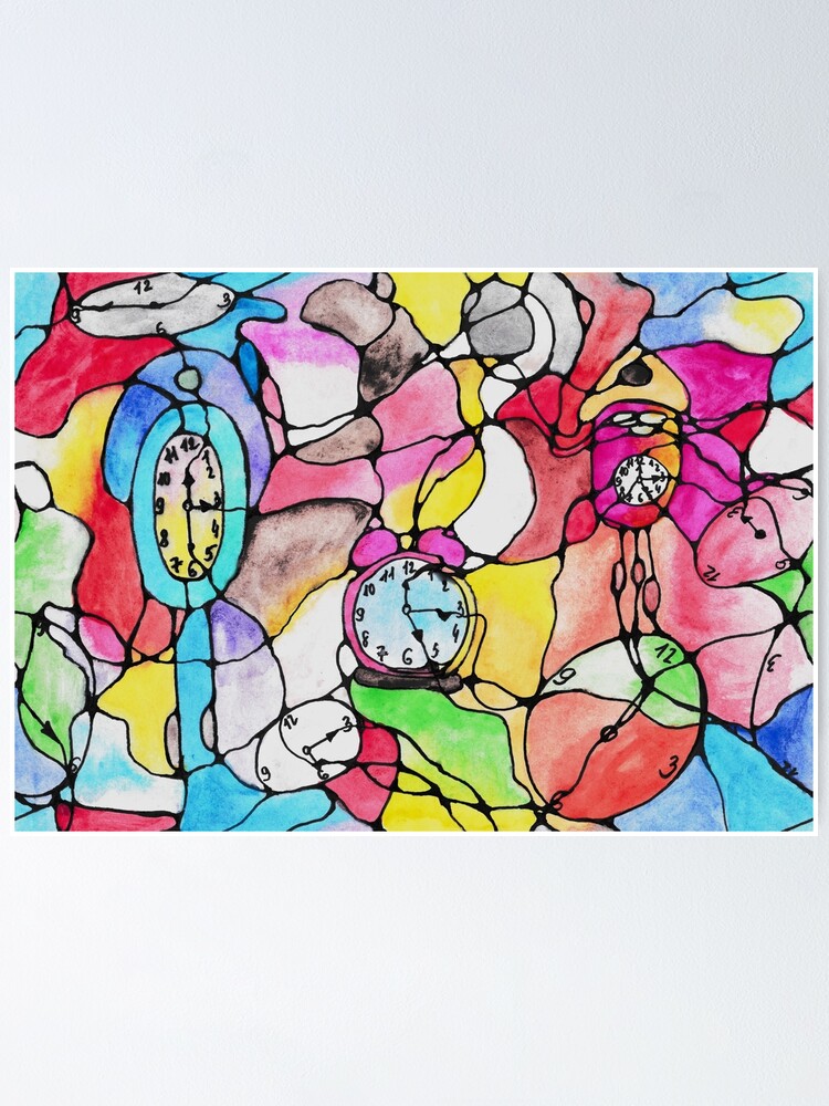 "Watercolor, abstract psychedelic print with a clock" Poster for Sale ...