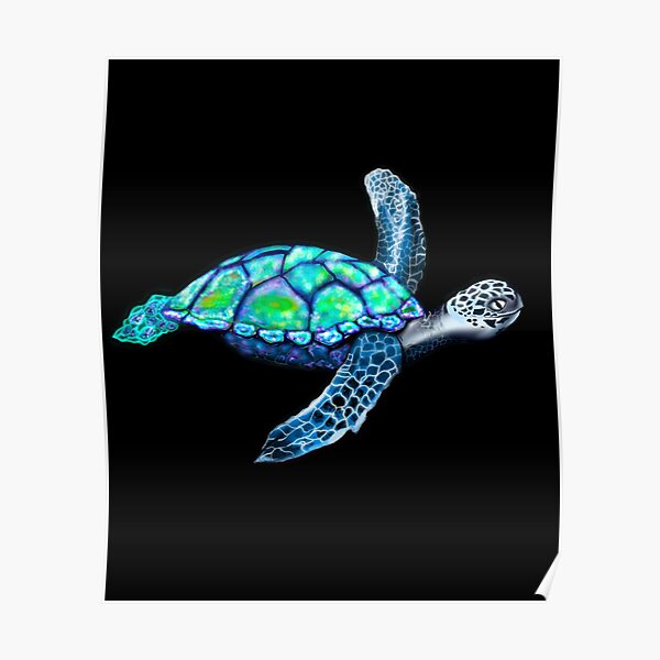 "Turtle - blue turtle sparkly magical beautiful sea creature" Poster ...