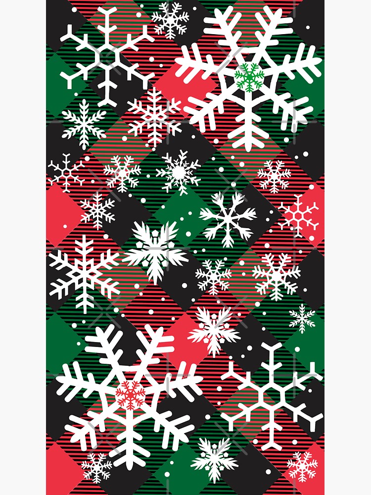 "Snowflakes with Red and green buffalo Plaid Pattern" Sticker for Sale ...