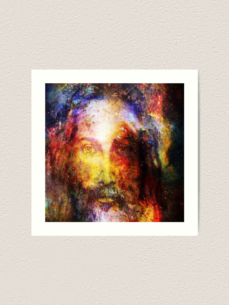 "Jesus Christ painting with radiant colorful energy of light in cosmic ...