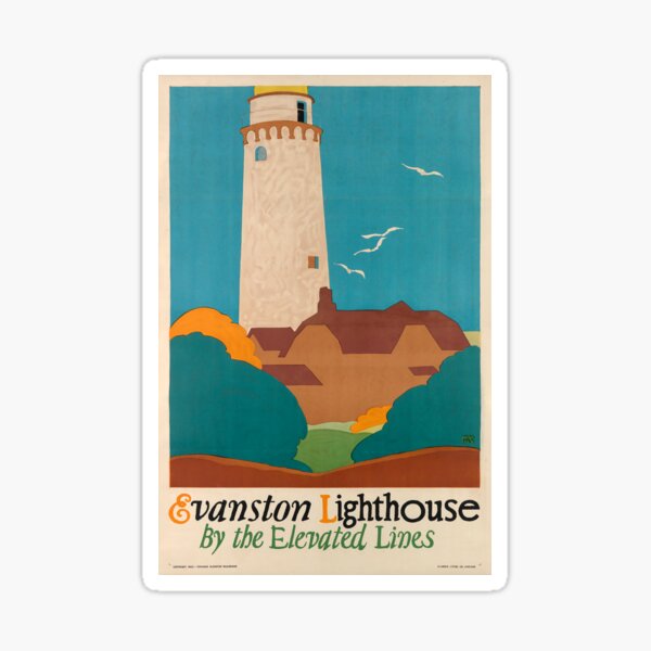 "Evanston Lighthouse retro poster" Sticker by CorasPosters | Redbubble
