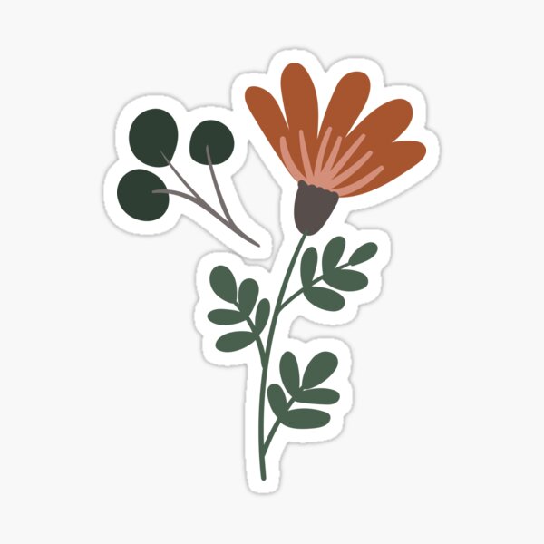 "Fall Foliage Floral and Leaf Print Pink, Rust, Green" Sticker by ...