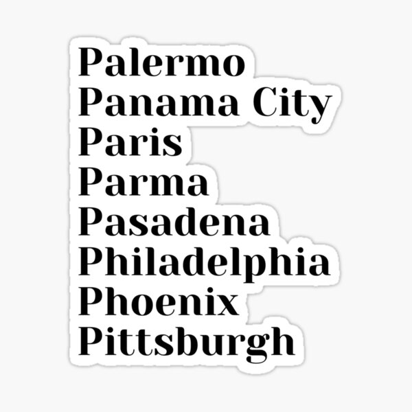 Pegatina for Sale con la obra «Ciudades que comienzan con la letra P ...