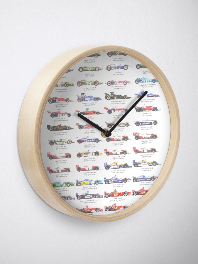 "F1 Car Evolution 1950-2013" Clock by lysandercg | Redbubble