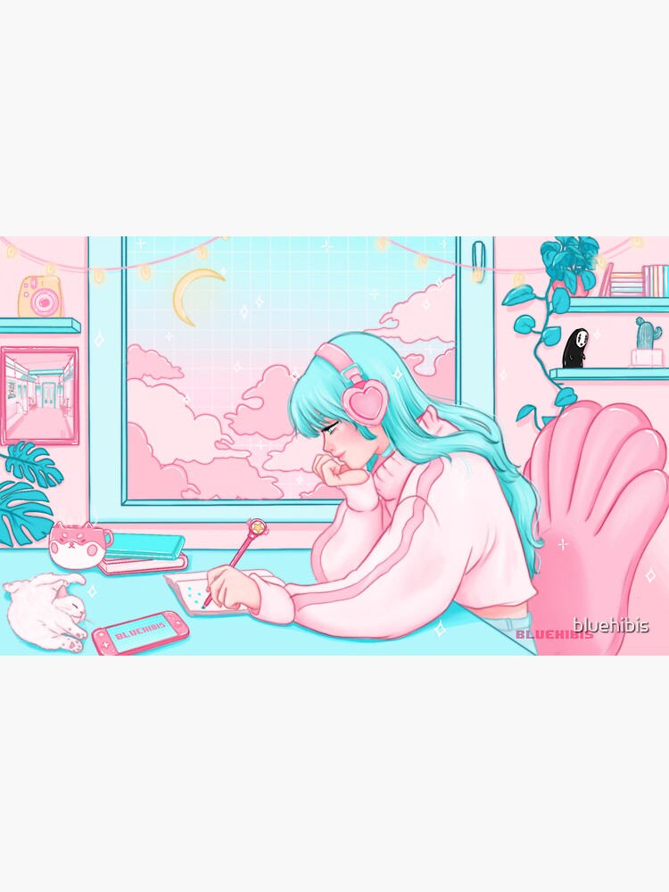 "Lofi girl" Sticker for Sale by bluehibis | Redbubble