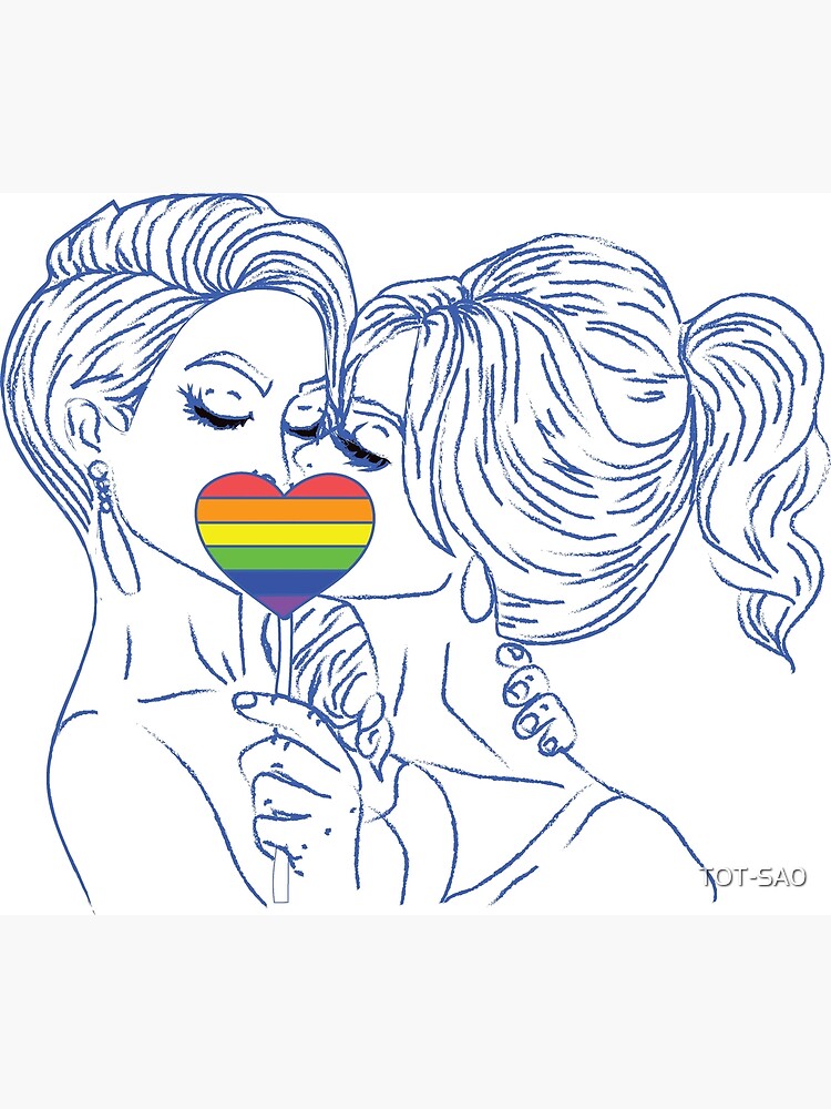 "girls kissing blue outline" Photographic Print for Sale by TOT-SA0 ...