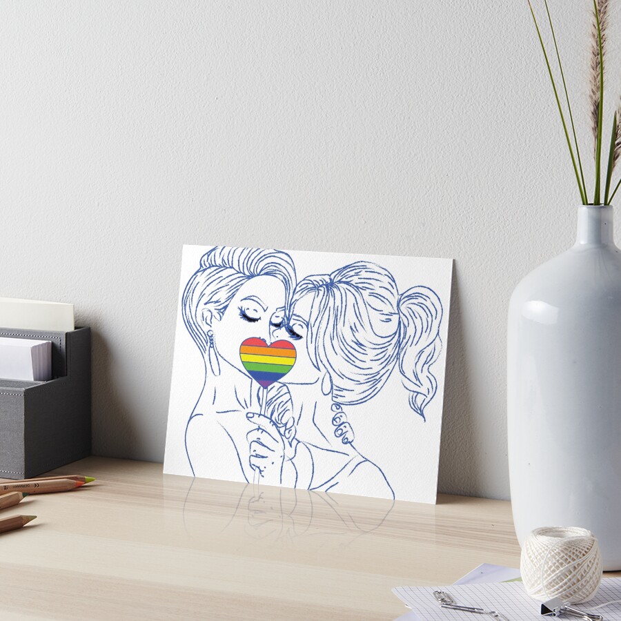 "girls kissing blue outline" Art Board Print by TOT-SA0 | Redbubble