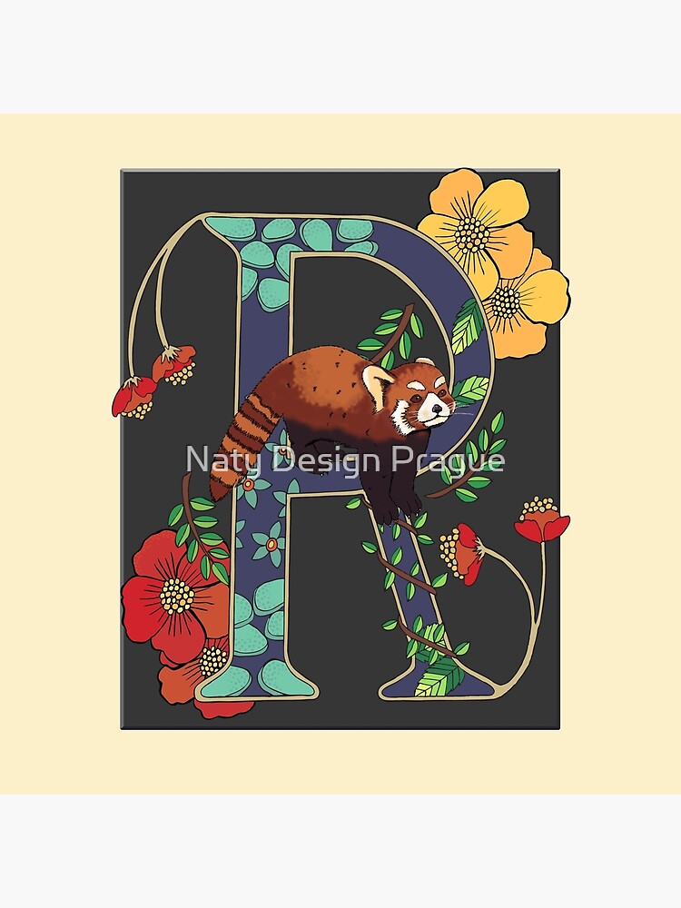 "R is for Red panda, art nouveau style animal alphabet letter" Throw ...