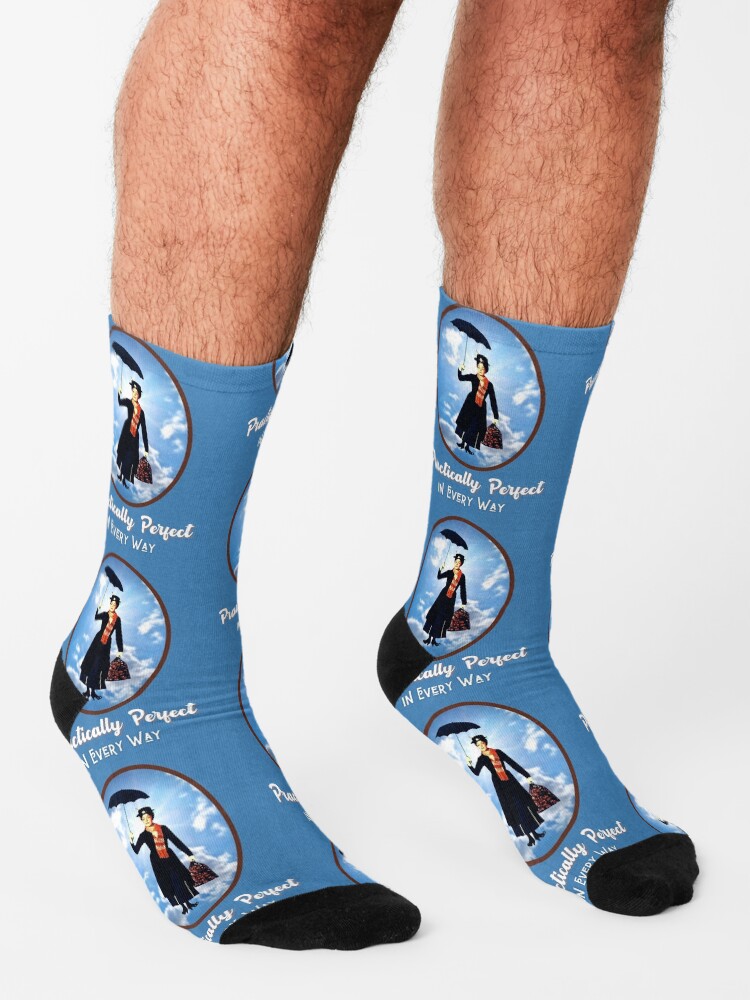 "Practically Perfect in Every Way - Mary Flying Down From the Sky (White Letters)" Socks for ...