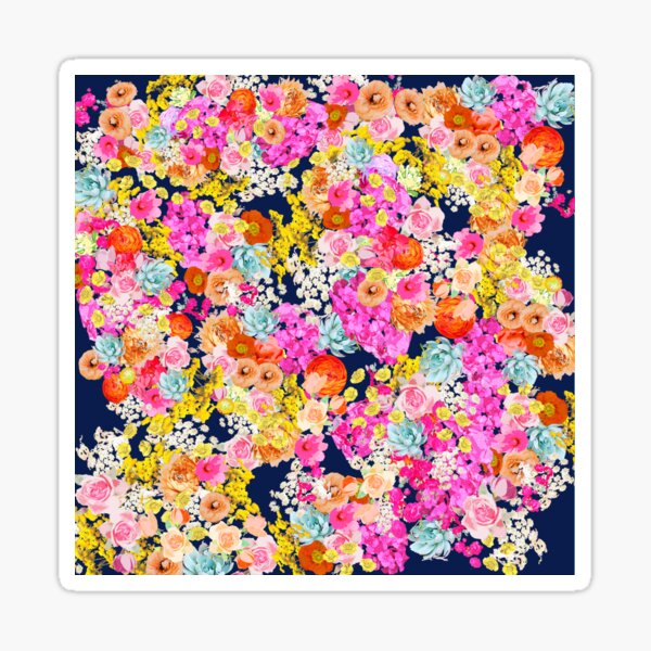 "Summer Bright Neon Floral Print in Navy " Sticker by theartwerks ...