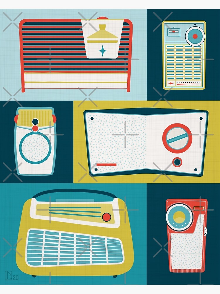 "Vintage Radios Illustration Bright Color Palette" Poster by ...