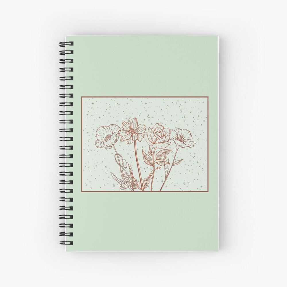 " Boho Minimalist Flower Garden Vintage Simple Design" Spiral Notebook ...