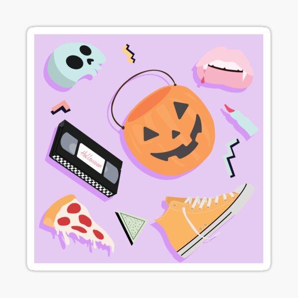 "90s Halloween Pumpkin Childhood Print" Sticker for Sale by lucybortiz ...