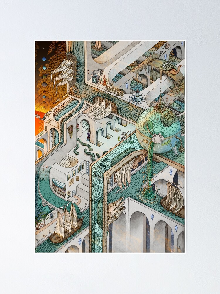 "Fishing for Escher" Poster for Sale by DragonsLunch | Redbubble