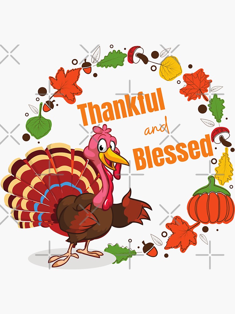 Pegatina «Pavo agradecido y bendecido de acción de gracias con gráfico ...