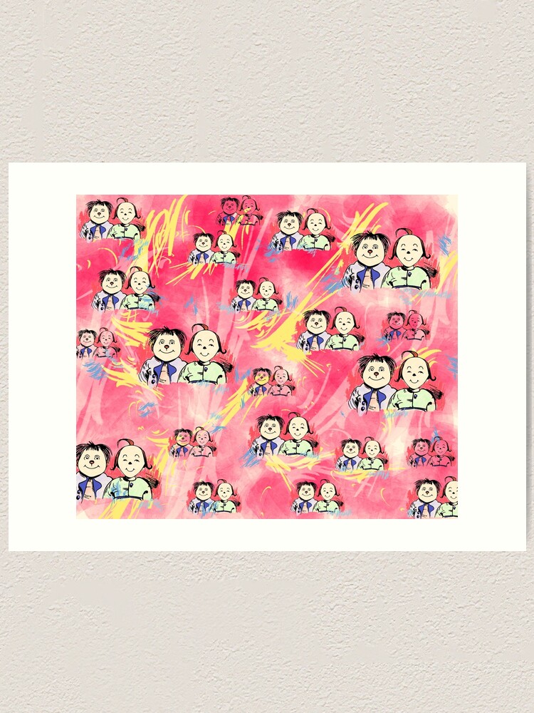 "The rascals Max and Moritz are laughing and having fun, cute drawing ...