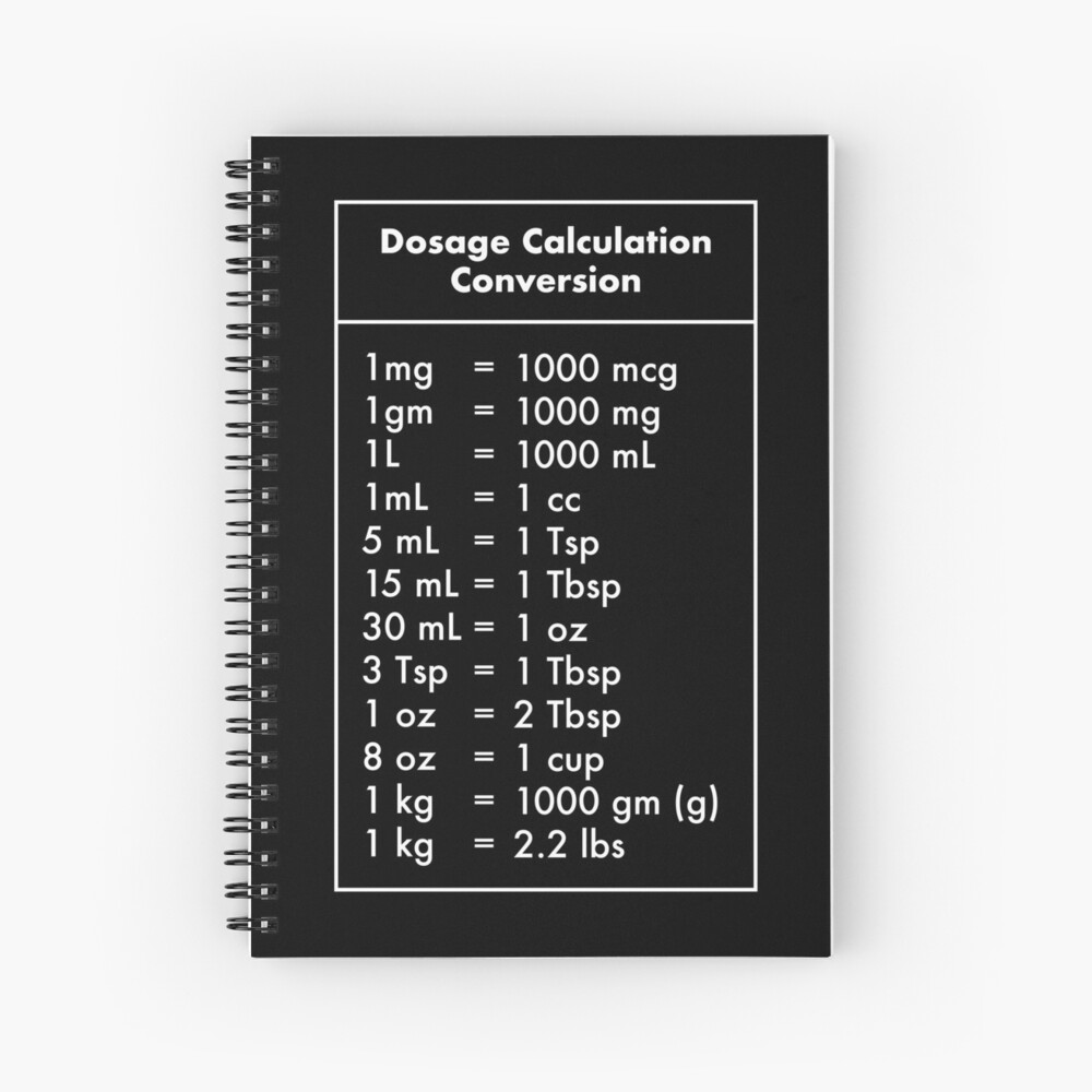 "Dosage Calculation Conversion" Spiral Notebook for Sale by Marcuswong ...