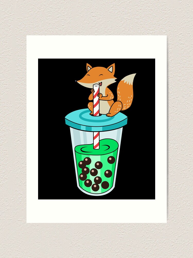 "Green Bubble Tea Gift Women Fox Boba Tea Gift Kids Fox" Art Print by ...