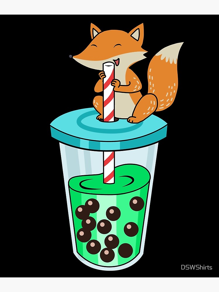 "Green Bubble Tea Gift Women Fox Boba Tea Gift Kids Fox" Art Print by ...