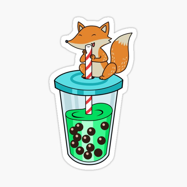 "Green Bubble Tea Gift Women Fox Boba Tea Gift Kids Fox" Sticker for ...