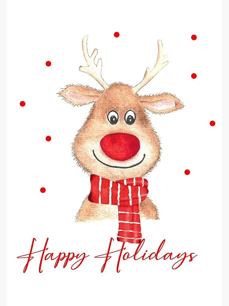 "Happy holidays rudolph reindeer in watercolor" Greeting Card for Sale ...